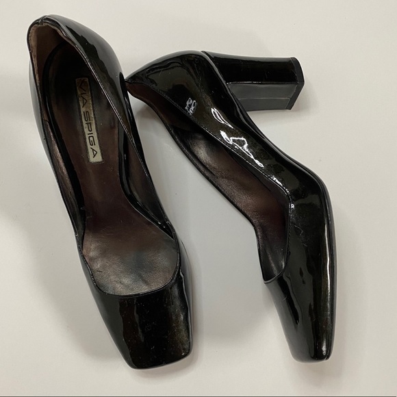 Vintage | Shoes | Gunmetal Black Vintage Patent Leather Square Toe ...